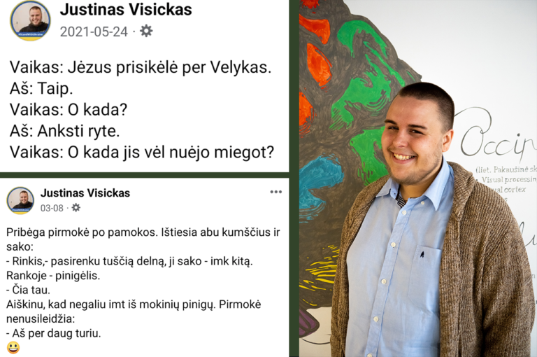 Tinklalaidėje „Prie lentos“ – vienintelis Lietuvoje tikybos mokytojas-komikas Justinas Visickas ...
